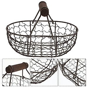 Cabilock Table Tray Country Basket Wire Egg Storage Basket with Handle Iron Art Eggs Tray Eggs Holder Metal Wire Gathering Basket for Kitchen Home Living Room Countertop Storage Baskets Oval Basket