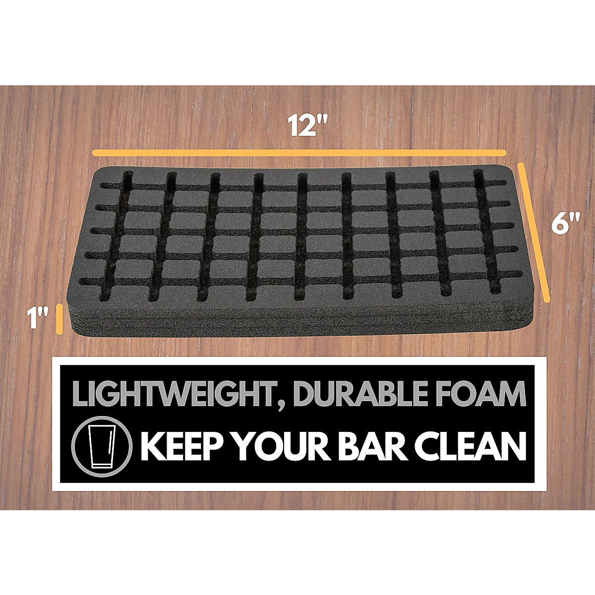 Polar Whale Bar Mat Durable Black Foam Modern Drip Spill Tray for Bar Home Kitchen Club Party Serving Rack Cocktail Professional Drink Mixing Bartender Service Non-Slip Non-Scratch 12 x 6 Inches