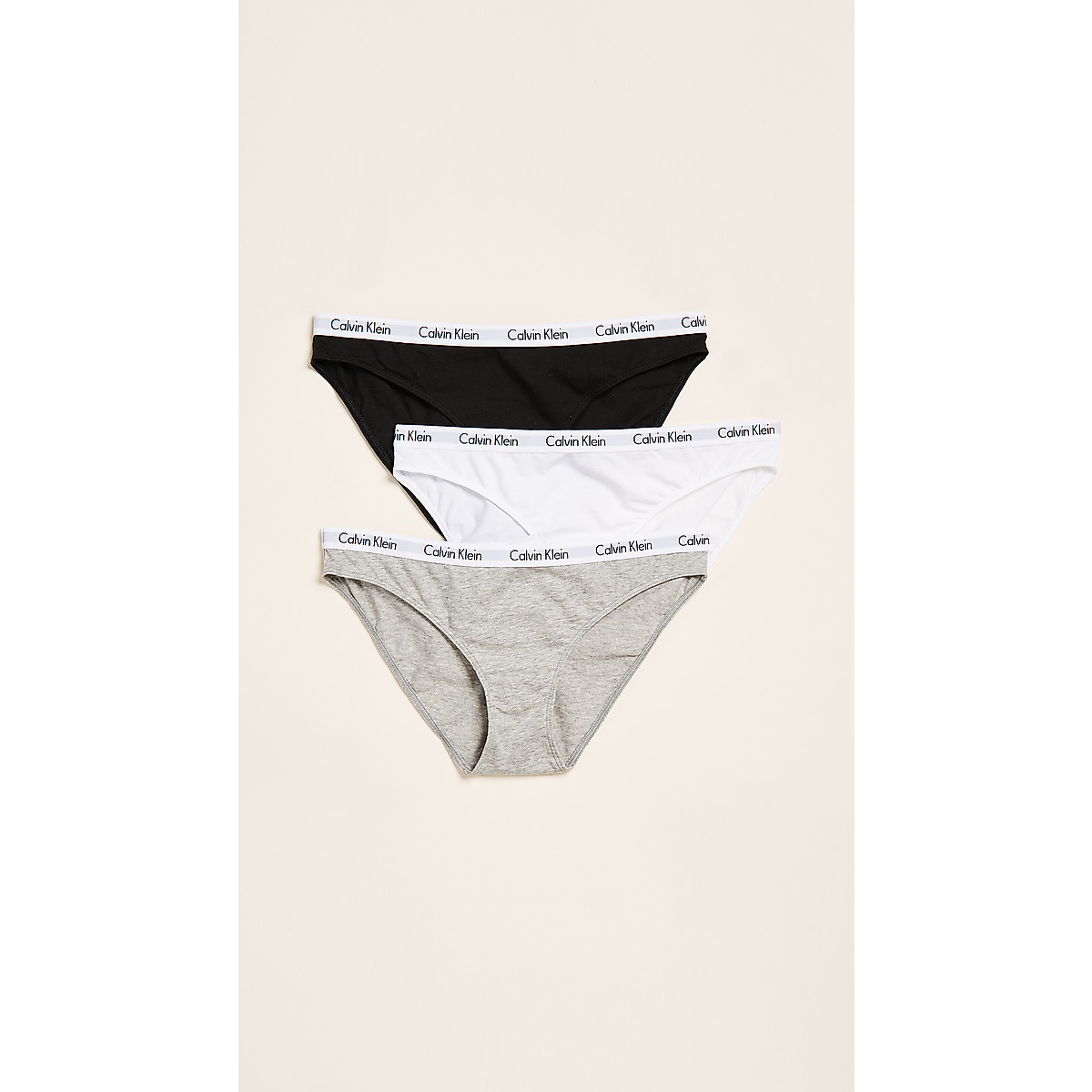 Calvin Klein Carousel Logo Cotton Stretch Bikini Panties, Multipack, Black/White/Grey Heather, Small