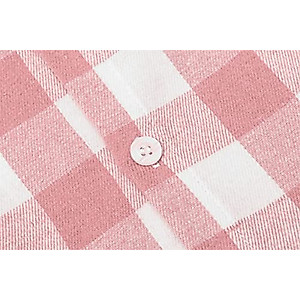 SANGTREE Mens Short Sleeve Plaid Shirt Summer Button Down Shirt Pink White Plaid，Small