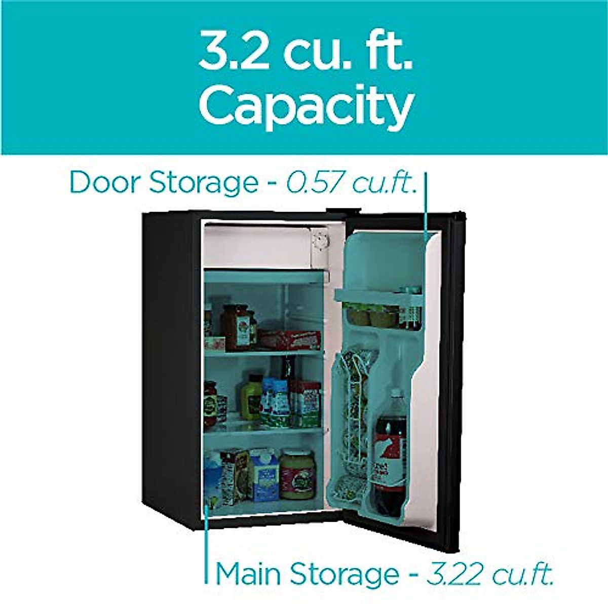 BLACK+DECKER BCRK32B Compact Refrigerator Energy Star Single Door Mini Fridge with Freezer, 3.2 Cubic Feet, Black