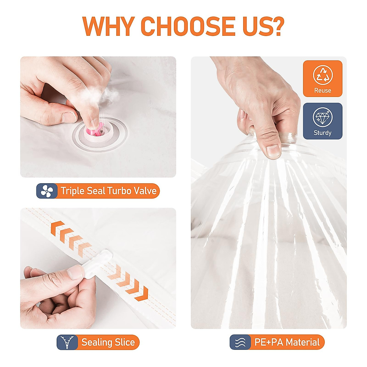 Vacbird Vacuum Storage Bags with Electric Pump, 8 Pack Space Saver Bag (2 Jumbo, 2 Large, 2 Medium, 2 Small) Compression for Clothing, Comforters, Blankets, Duvets, Pillows, Sealer Clothes Storage