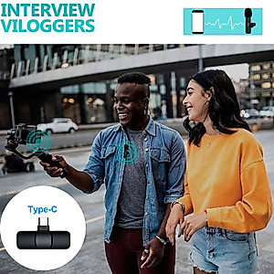 AKARMOVO Wireless Lavalier Microphone for Type-C Android Phone, Plug-Play Lapel Clip-on Mic with 2 Microphones for USB-C Port, Auto Sync Noise Reduction for Video Recording, Interview, Vlog