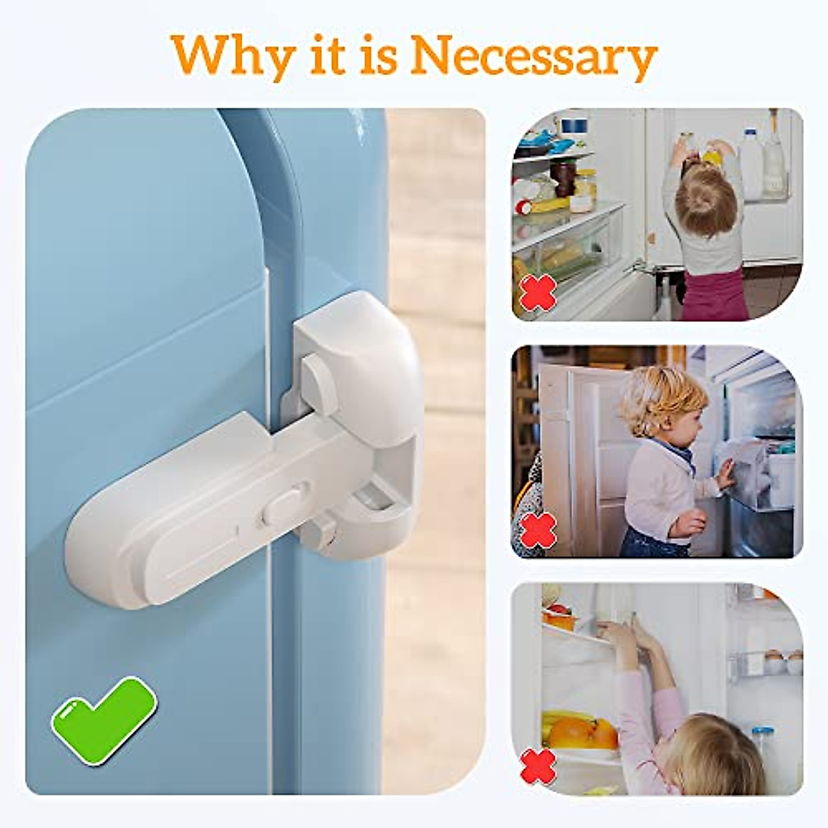 SAFELON 2 Pcs Baby Safety Fridge lock, Child Proof Refrigerator Freezer Door Lock, Protect Refrigerators With Damaged Sealing Strips ( White )