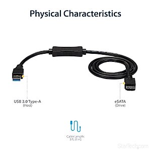 StarTech.com 3 ft USB 3.0 to eSATA Adapter - 6 Gbps USB to HDD/SSD/ODD Converter - Hard Drive to USB Cable (USB3S2ESATA3)