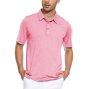 TACVASEN Lightweight Breathable Golf Polo Shirt for Men Elastic Quick Dry Fit Hiking Running Outdoor Shirt for Men Pink