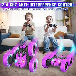 Terucle Remote Control Car, RC Cars Stunt RC Car Toys Double-Sided 360° Rotating Headlights Upgraded 4WD Rc Drift Truck Fast and Flips Kid Toys for Boys 8-12 Year Old (Purple)