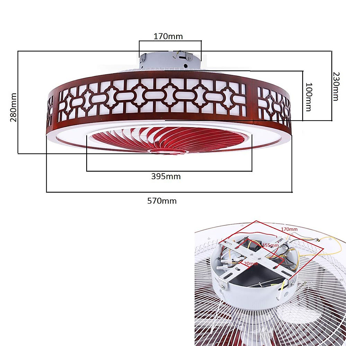 WUPYI Ceiling Fan with Lights,Modern Ceiling Fan Chandelier Fandelier,Remote Control LED Dimmable,Variable Speed,Quite Motor,64W,for Home Living Room,22 Inch (Round-Style 1)