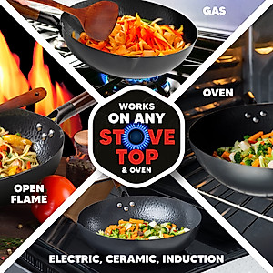 Gold Dragon Heritage Edition Carbon Steel Wok Pan with Lid | 12.5" Preseasoned Quality Wok Set | Traditional Stir Fry Pan | Round Flat Bottom Wok