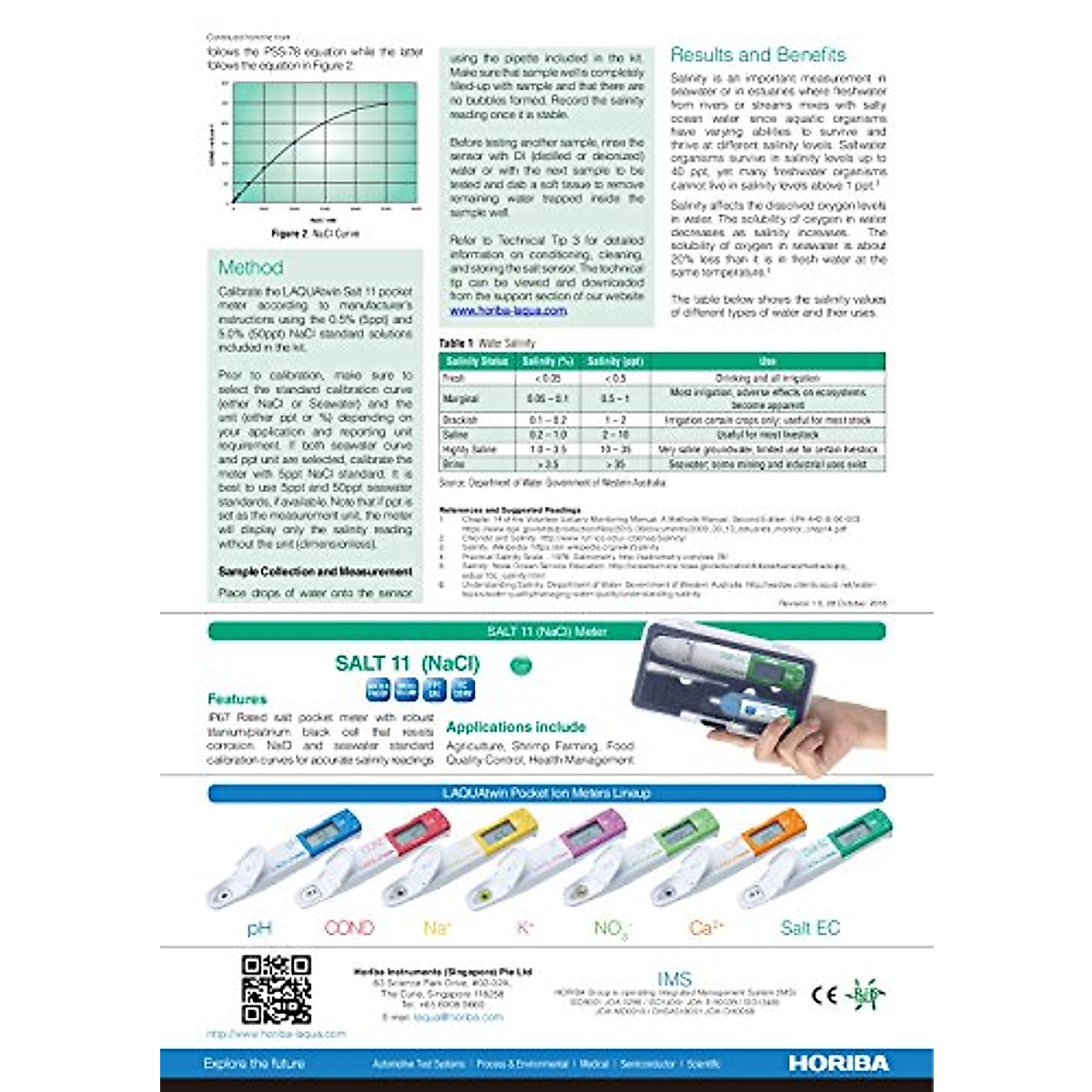 HORIBA LAQUAtwin Salt-22 Compact Salt Meter (Ion Selective Eelectrode Method) for Water, Viscous Liquids, Solids, and Powder Samples