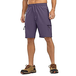 TBMPOY Men's Hiking Shorts with 5 Zip Pockets 9'' Lightweight Outdoor Work Athletic Short for Men Travel Running Purple Grey XXL