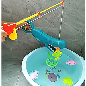 Bath Toys , Shark Grabber Bathub Baby Toy Magnetic Fishing Games Playing Set , Floating Fish Toys in Bathtub Bathroom Pool for Babies Toddlers and Kids Age 3+ (Blue)