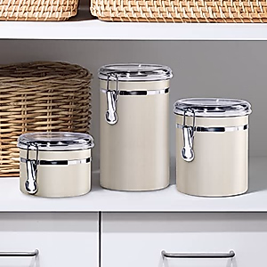 Oggi Stainless Steel Kitchen Canister 47 fl oz, Gray - Airtight Clamp Lid, Clear See-Thru Top - Ideal for Kitchen Storage, Food Storage, Pantry Storage. Large Size 5" x 6".