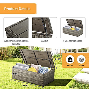 GYUTEI 6 Piece Patio Furniture Set, Outdoor Sectional Conversation Rattan Sofa Set with Ottoman and Outdoor Storage Table for Garden, Porch, Backyard(Grey)