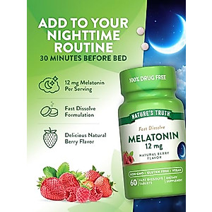 Melatonin 12mg | 60 Fast Dissolve Tablets | Natural Berry Flavor | Vegan, Non-GMO & Gluten Free | by Nature's Truth