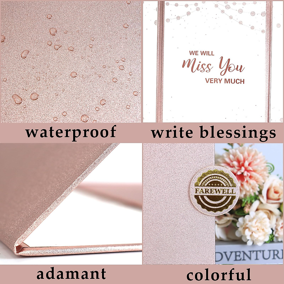 Holkcog Farewell Guest Book Alternative, Farewell Gifts for Coworkers Friends, Rose Gold We Will Miss You Signature Board, Happy Retirement Party Decorations, Going Away，Farewell Card for Women Men