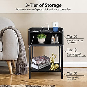 farexon Nightstand with Charging Station and USB Ports,Nightstand with Storage Drawer and Shelf, Small Bedside Table,End Table Night Stand for Bedroom(1 PCS, Black)