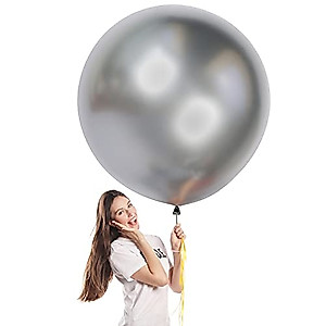 5 pcs Silver Chrome Balloons 36 inch Thick Latex Metallic Balloon for Birthday Party Decorations Bridal Shower Engagement Wedding Anniversary Christmas Party (Silver)