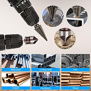 Rocaris 5 Pack Step Drill Bit & 5 Pack M2 Countersink Drill Bit Set, Titanium Coated, 50 Sizes of Step Bit for Metal with Aluminum Case, Multiple Hole Stepped Up Bits for DIY