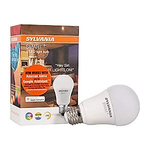 SYLVANIA SMART+ Bluetooth Full Color and Tunable White A19 LED Bulb, Fully Dimmable, Compatible with Alexa, Apple HomeKit and Google Assistant, 1 pack