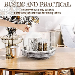 PUERSI Farmhouse Wood Lazy Susan for Table, Christmas Centerpiece for Dining Room Table, Rustic Decorative Wooden Round Turntable - 13 Inch, White