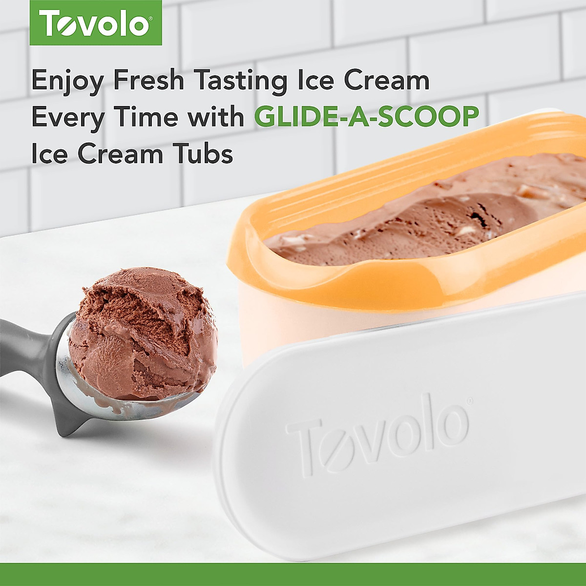 Tovolo Glide-A-Scoop Ice Cream Tub, 1.5 Quart, Insulated, Airtight Reusable Container With Non-Slip Base, Stackable on Freezer Shelves, BPA-Free, Orange Crush