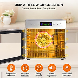 HOPERAN Food Dehydrator, 8 Stainless Steel Trays Dehydrators for Food and Jerky, Herbs, Fruit, Dehydrator Machine with Digital Timer and Temperature Control, Overheat Protection, Recipe Book Included