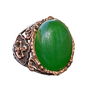 KAMBO Real Tiger Eye Gemstone Ring, Anchor Ring, Sailor Men Ring, 925 Solid Sterling Silver Ring (Jade)