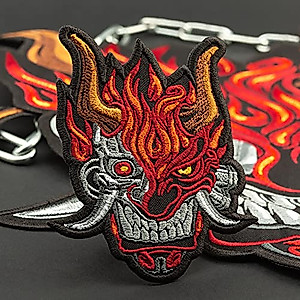 Cyberpunk Oni Demon Patch, Small Embroidered Game Emblem for Cosplay Costume, Iron On 3.3 x 3.7 inches
