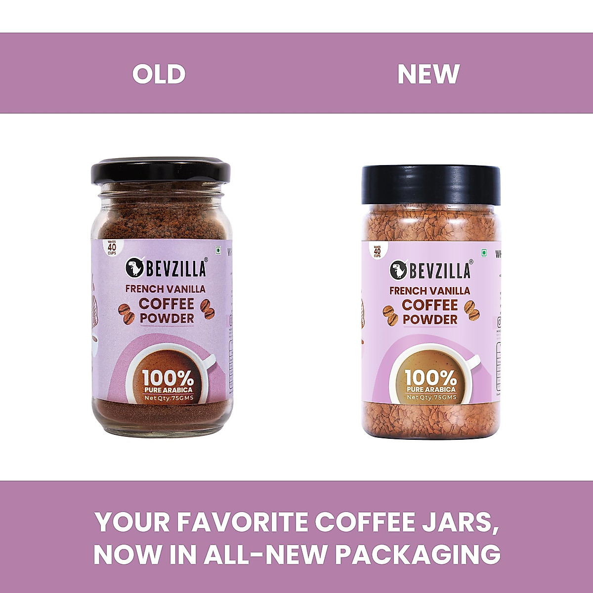 Bevzilla Instant Coffee Powder (French Vanilla Flavour) - 75 Grams | Premium Arabica Beans | Hot & Cold Coffee | Makes 40 Cups | Strong Coffee | Flavoured Coffee| Glass Jar