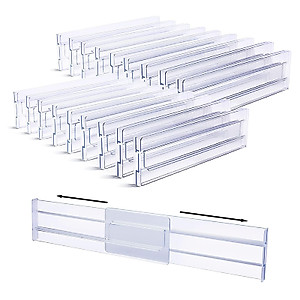 Voittozege 18 Pack Clear Drawer Dividers,Adjustable 3.5" High Expandable from 11-20" Acrylic Dresser Drawers Dividers, Clear Plastic Drawers Separators for Bedroom, Bathroom, Closet,Clothing, Office