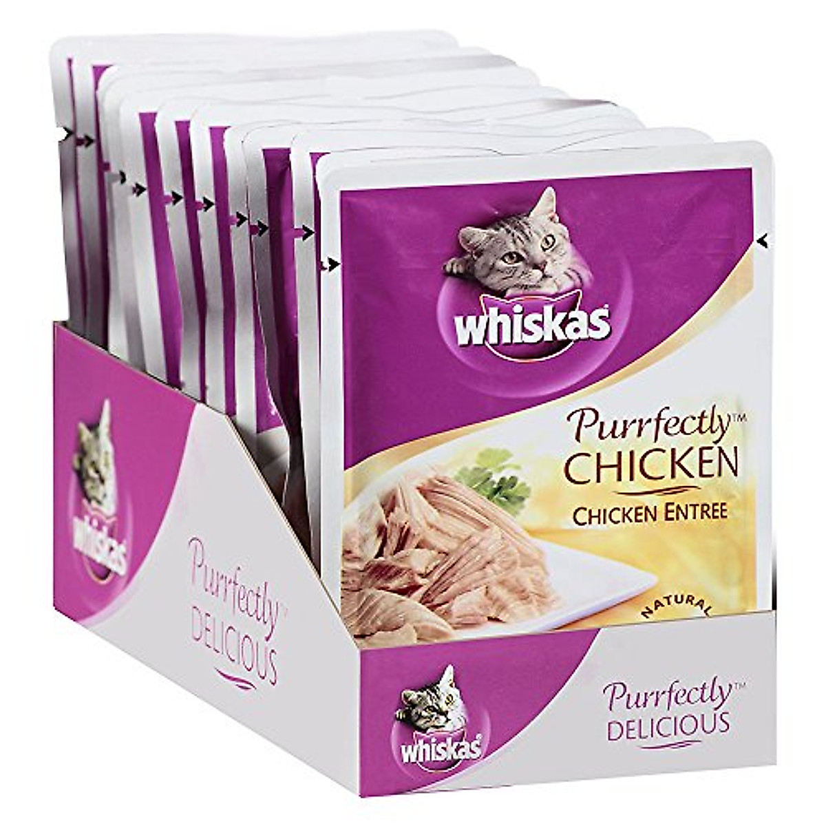 WHISKAS PURRFECTLY Chicken Wet Cat Food Chicken Entree Flavor 3 Ounces (Pack of 24)