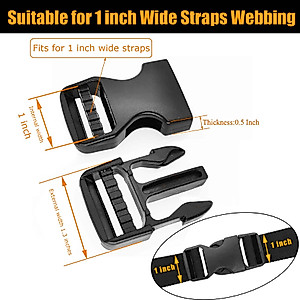 Quick Side Release Buckle for 1 inch/25mm Webbing Straps, Replacement Buckle 1" Wide Inside, Heavy Duty Plastic Buckles Dual Adjustable No Sewing Clips for Boat Cover Luggage Strap Pet Collar Backpack