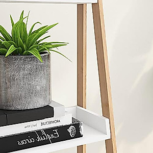 RDLCAR Ladder Shelf Bookshelf,4-Tier Bookcase,55 Inch Tall Industrial Wood Storage Rack, Arched Open Shelves for Home Office, Living Room, Bedroom, Kitchen