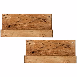 MyGift Wall Mounted Premium Natural Acacia Wood Vinyl Record Album Storage Racks, LP Record Holder Decorative Display Shelves, Set of 2 - Made in India