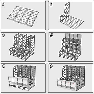 SAYEEC 4 Compartment File Holder Folder Grid Bookshelf Magazine Organizer Plastic File Frame Desktop with Blank Labels A7 Notebook Storage Assemble File Box for Work/Office/Study