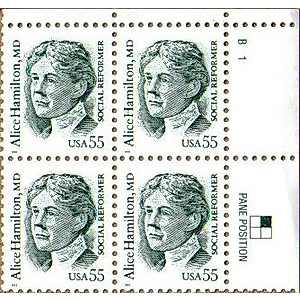 DR ALICE HAMILTON ~ OCCUPATIONAL HEALTH ~ TOXICOLOGY #2940 Plate Block of 4 X 55 Cents Us Postage Stamps
