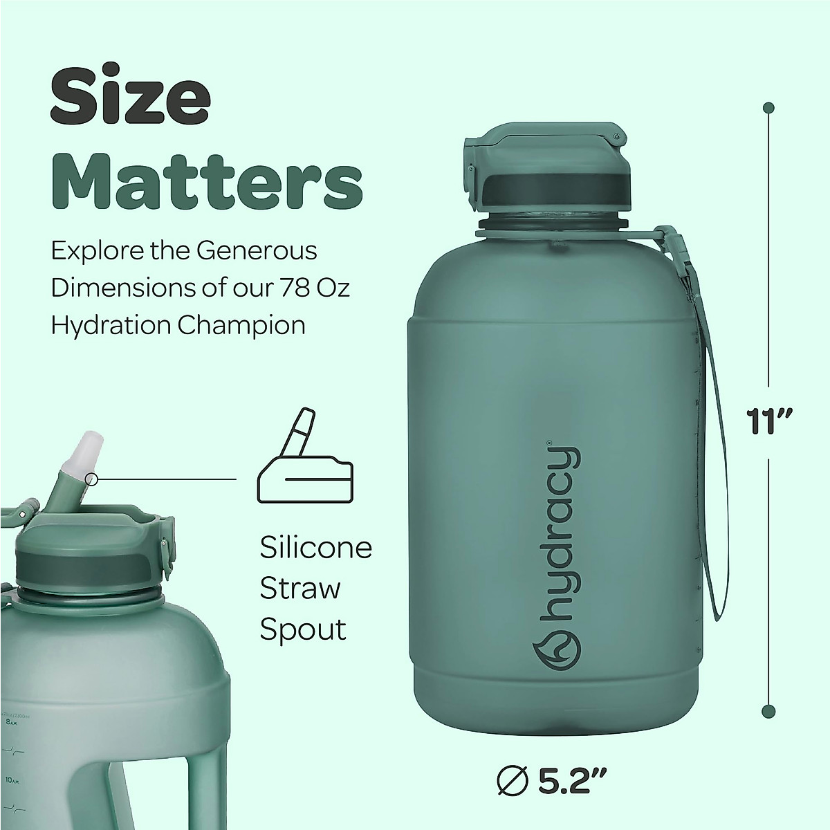 Hydracy 2.3L BPA-Free Tritan Plastic Water Bottle with Adjustable Shoulder Strap, Spill-Proof Lid, and Convenient Silicon Spout for Hydration on the Go