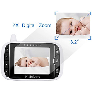 HelloBaby Video Baby Monitor with Camera and Audio - Infrared Night Vision | Two-Way Talk | Room Temperature | Lullabies | Long Range and High Capacity Battery