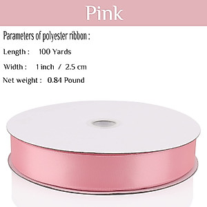 Baocuan Pink Ribbon for Gift Wrapping 1 inch x 100 Yards Satin Craft Fabric Roll Perfect for Art Wedding Decor Valentine Mardi Gras Easter Bows