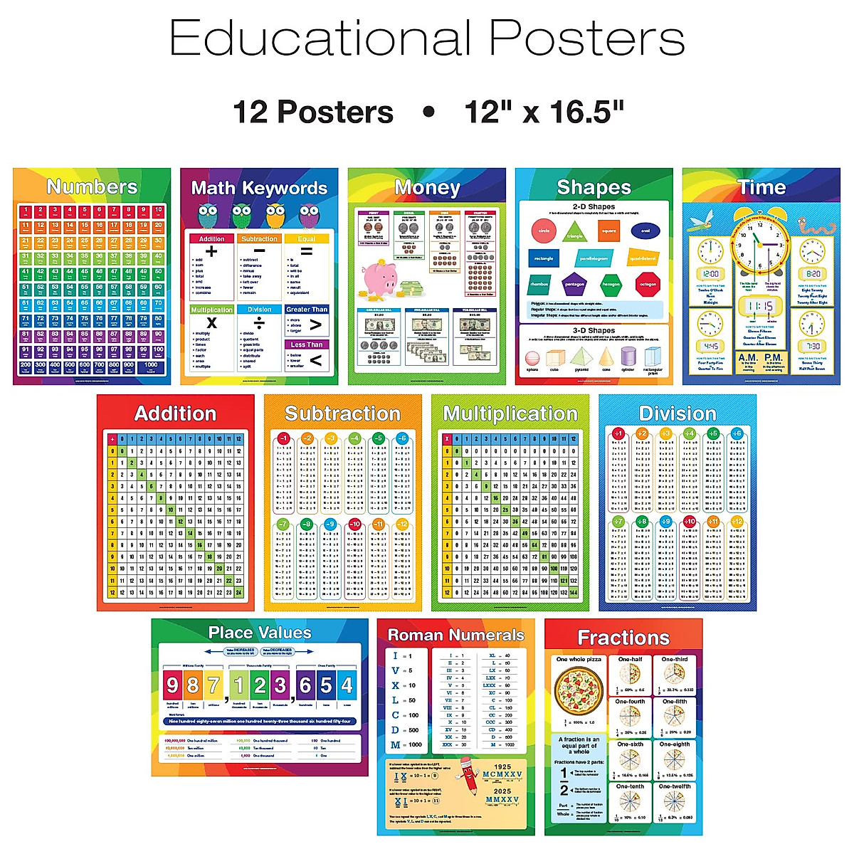 Excello Global Educational Math Kit - 315 Piece Set Includes Educational posters, flash cards, math cubes, flip chart, and sliding fact finders