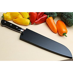 Yoshihiro High Speed Steel Santoku Multipurpose Chefs Knife (Black Pakkawood Handle) (7'' (180mm) & Saya)