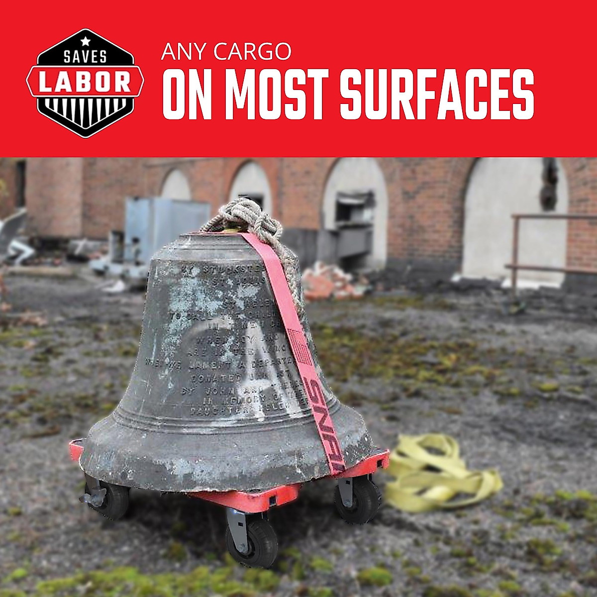 SNAP-LOC, All Terrain 4 Wheel Heavy Duty Dolly Cart, 6 Inch Casters, E Strap Attachment Included, 1,500 lb Capacity, Made in USA, Black