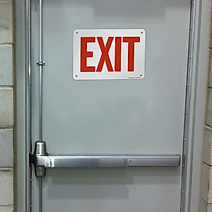 SmartSign Aluminum Sign, Legend "Exit", 7" high x 10" wide, Red on White