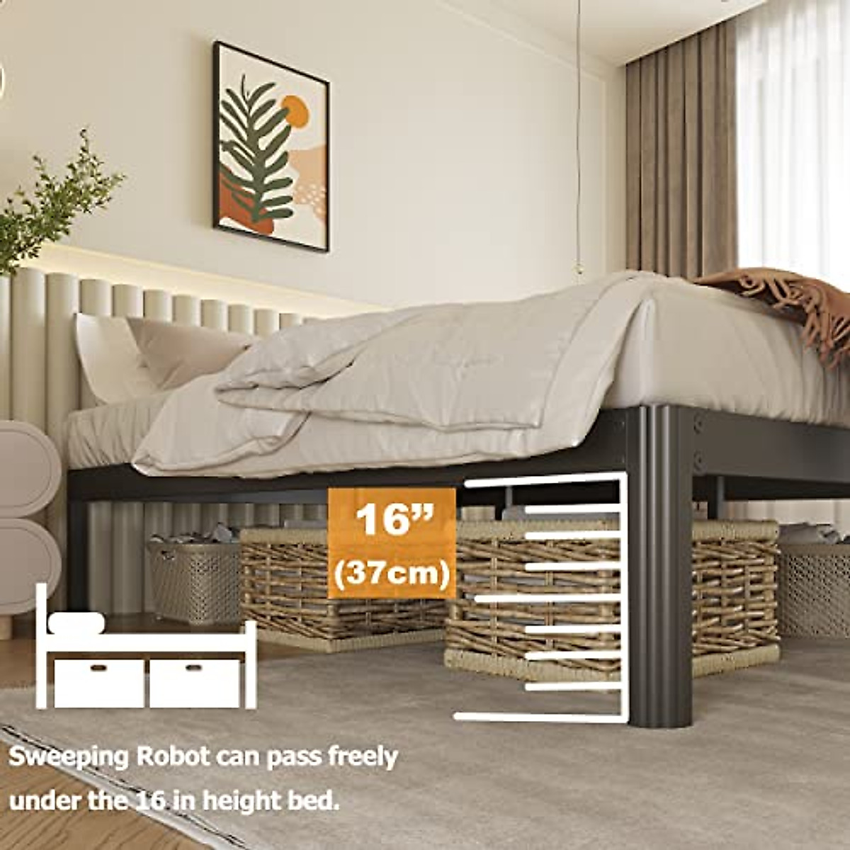 FDLOGW 18 Inch King Bed Frame, Tall Metal Platform King Size Bed Frames with Round-Corner Leg, Heavy Duty Steel Slat Mattress Foundation, Easy Assembly, Noise-Free, No Box Spring Needed