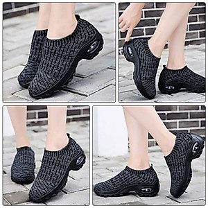 USHOBE Breathable Running Shoes 1pair Flyweave Women's Sports Shoes Woman Casual Spring Shoes Lightweight Walking Shoes Dark Grey Black