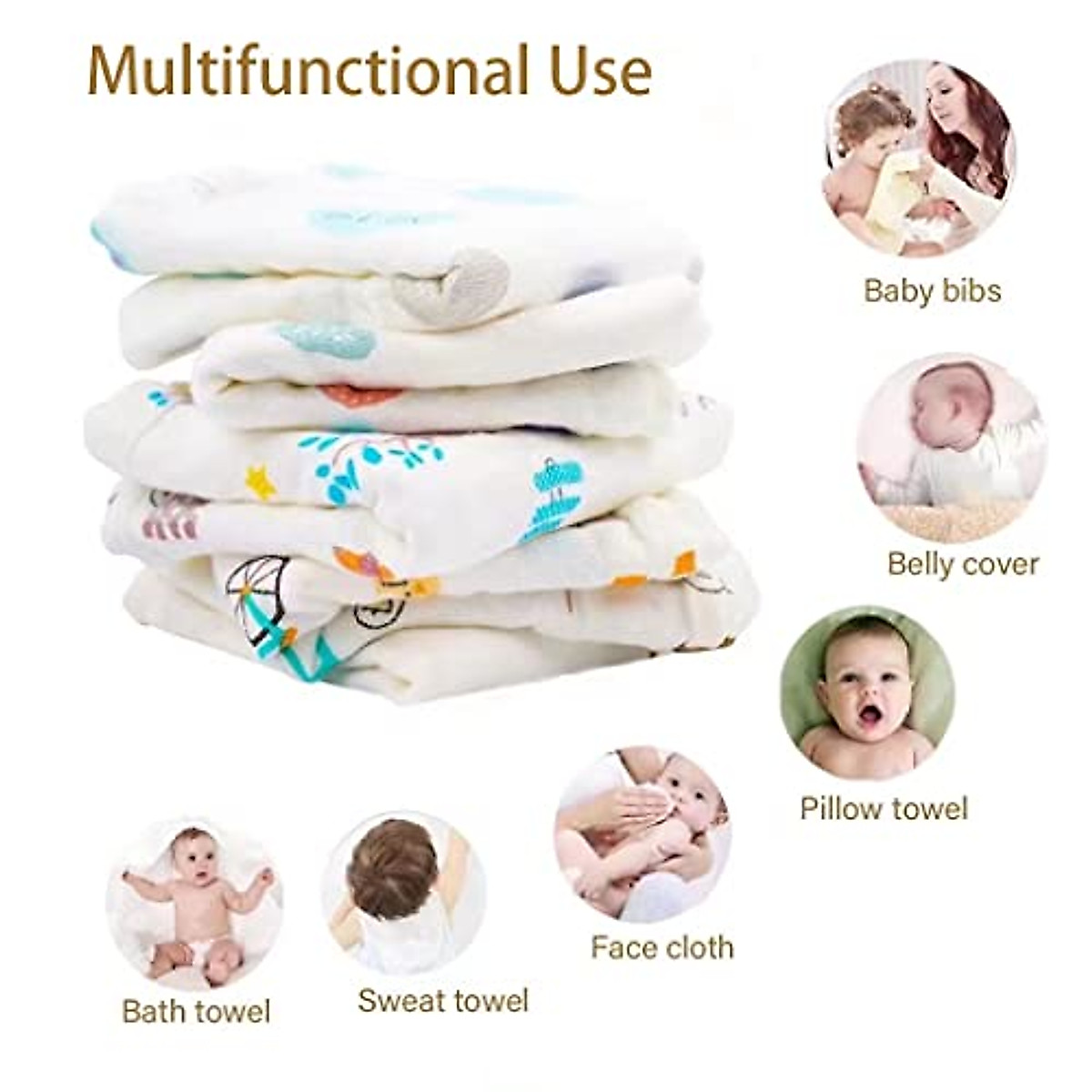 Baby Burp Cloths Muslin Washcloths 6Pack - Muslin Burp Cloths Hanky Large 20''x10'' Extra Soft Absorbent Baby Burp Rags for Newborn 100% Cotton for Boys Girls Gift 6 Layers Machine Washable