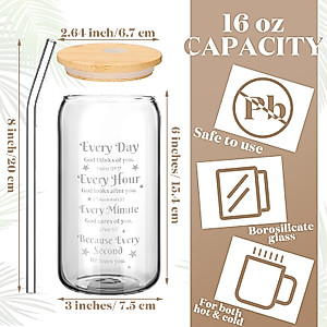 Karenhi Christmas Glass Cups Christian Tumbler Cup Glass Water Bottles Coffee Mugs Gifts for Women 16 oz Glass Bible Spiritual Glass Cups with Bamboo Lids and Glass Straw for Women(Star)