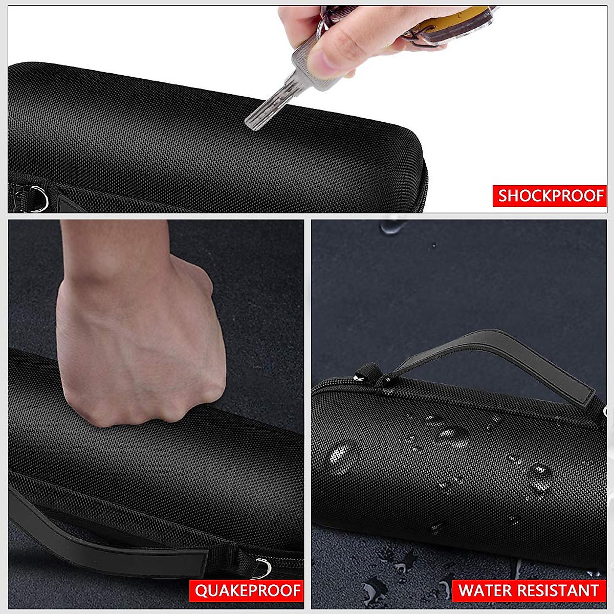 Comecase Portable Bluetooth Speaker Case for JBL FLIP 6 / 5 / 4, Hard Travel Storage Holder with Adjustable Shoulder Strap, Waterproof Speaker Case with Internal Pockets for Cables & Charger - Black