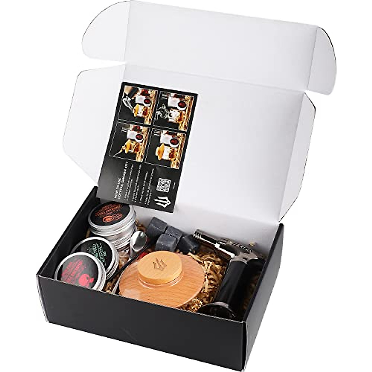 Old Fashion Smoker Kit- Cocktail Smoker Kit - Including Cocktail Smoker - Butane Torch - 4 Different Wood Chips for Smoker - Whiskey Stones- Cocktail Kit - Bar Accessories (Without Butane)